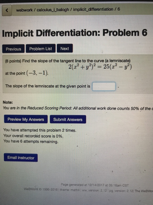 Solved webwork /calculus_i balogh / implicit differentiation | Chegg.com