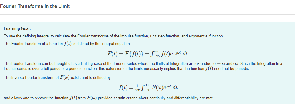 Solved Fourier Transforms in the Limit Learning Goal: To use | Chegg.com