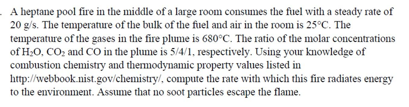 . A heptane pool fire in the middle of a large room | Chegg.com