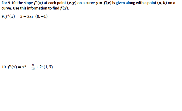 Solved For 9-10: the slope f′(x) at each point (x,y) on a | Chegg.com