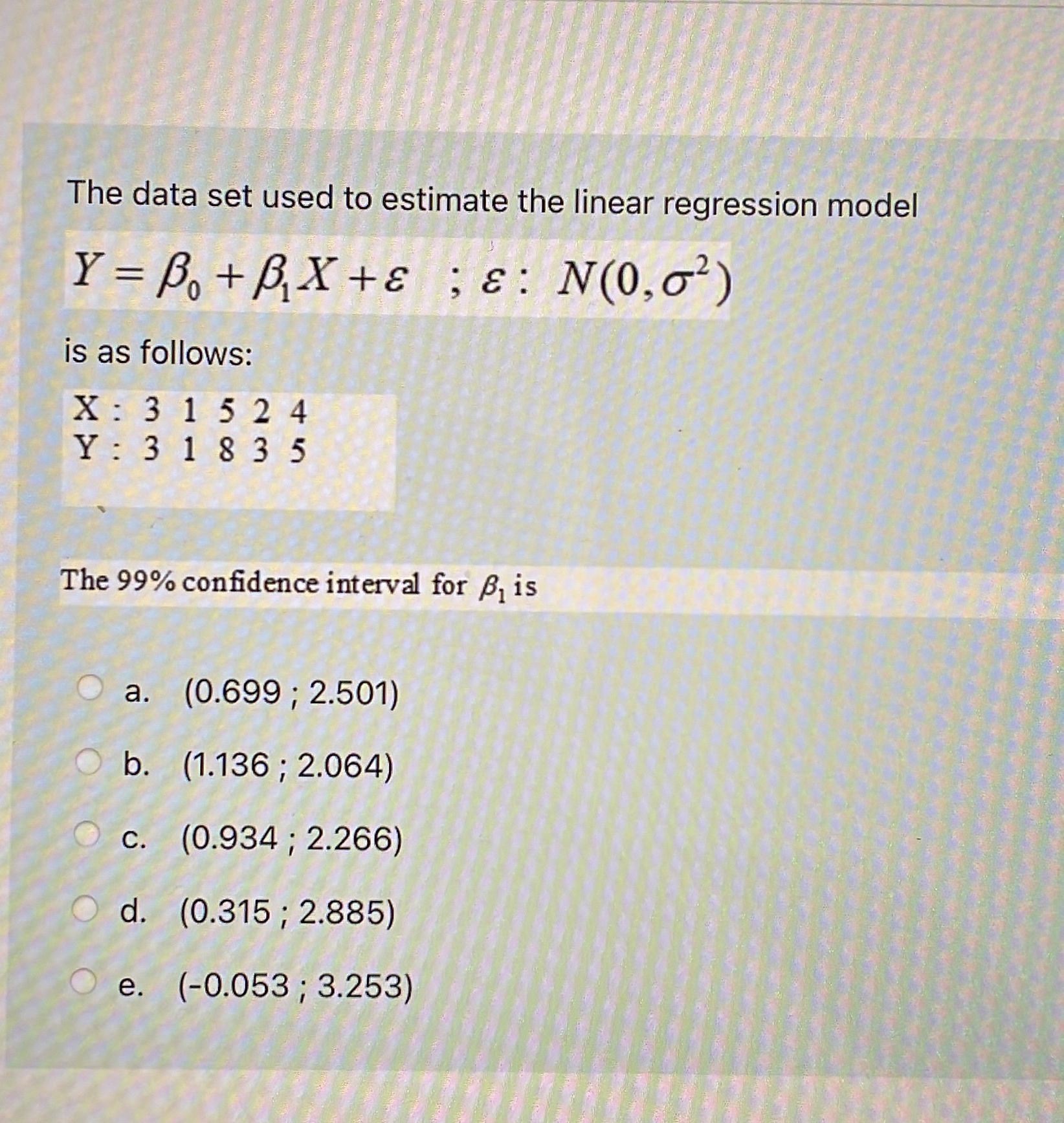 Solved The data set used to estimate the linear regression | Chegg.com