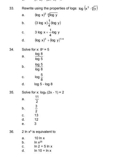 Solved 33. a Rewrite using the properties of logs: log (x2 | Chegg.com