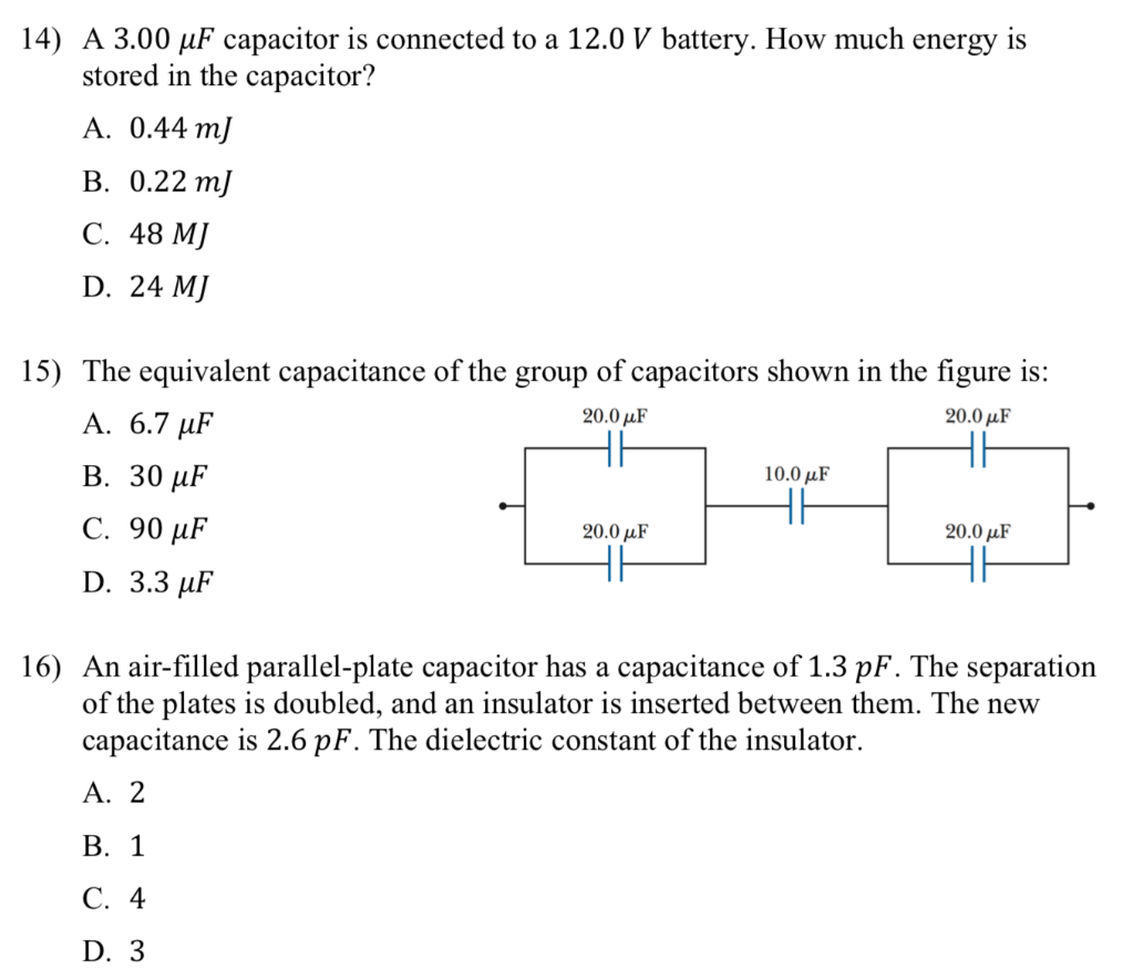 Solved 14) A 3.00 uF capacitor is connected to a 12.0 V | Chegg.com