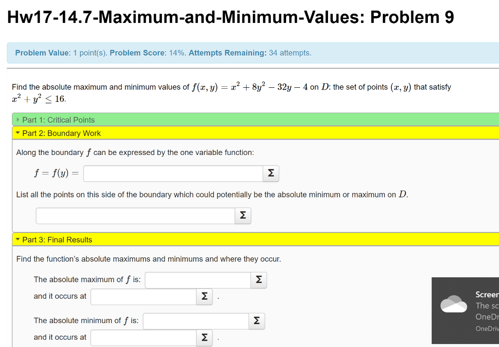Solved Hw17-14.7-Maximum-and-Minimum-Values: Problem 9 | Chegg.com