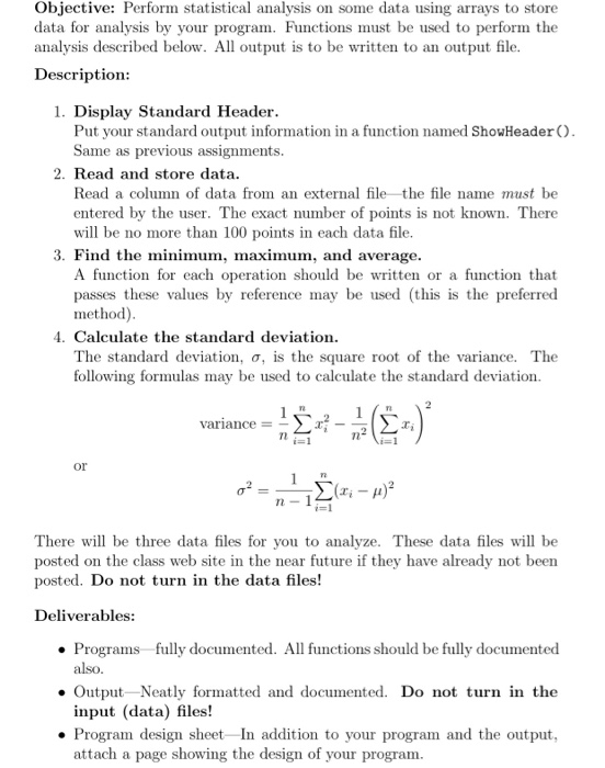 Solved Objective: Perform statistical analysis on some data | Chegg.com