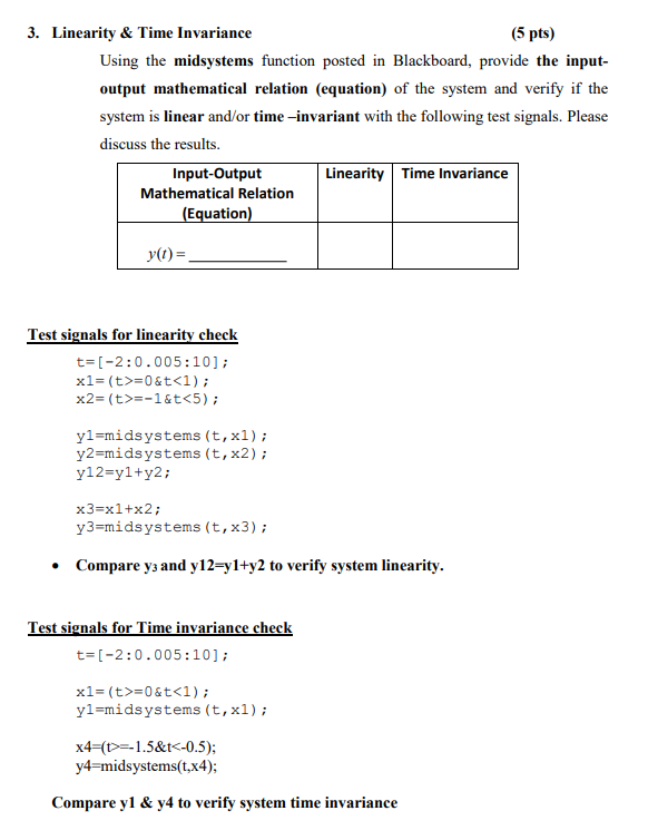 Solved 3. Linearity & Time Invariance (5 pts) Using the | Chegg.com