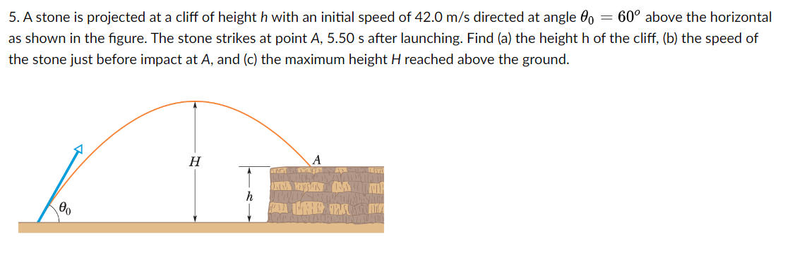 Solved 5. A stone is projected at a cliff of height h with | Chegg.com