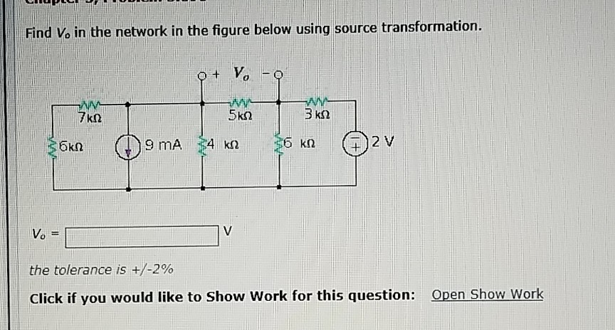 Solved Find Vo in the network in the figure below using | Chegg.com