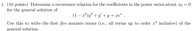 Solved 1. (10 points) Determine a recurrence relation for | Chegg.com