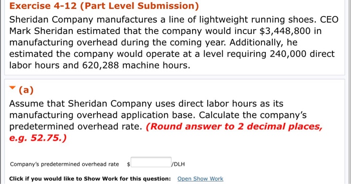 Solved Exercise 4-12 (Part Level Submission) Sheridan | Chegg.com