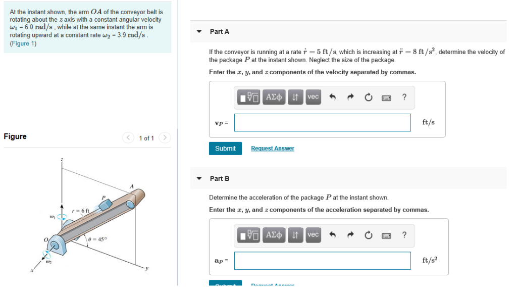 Solved At the instant shown, the arm OA of the conveyor belt | Chegg.com