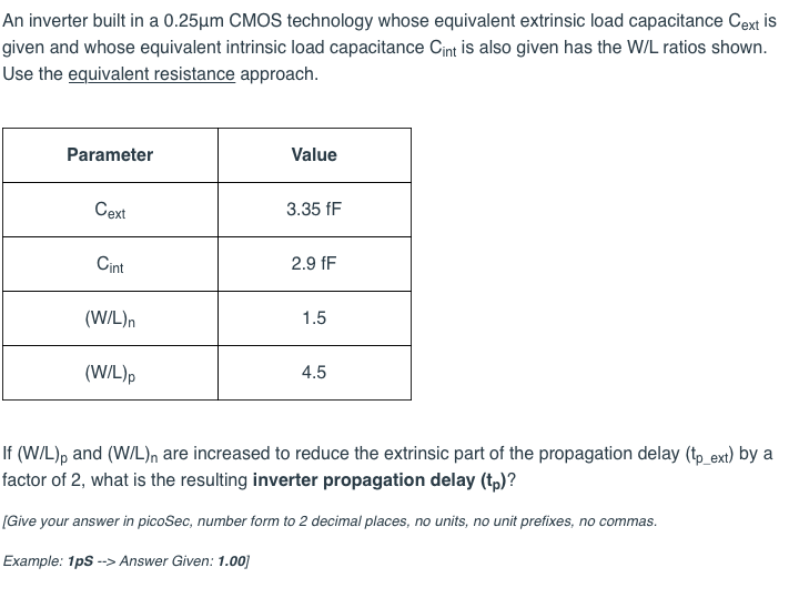 Solved An inverter built in a 0.25um CMOS technology whose | Chegg.com