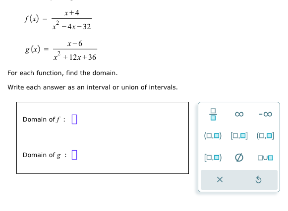 Solved f(x)=x+4x2-4x-32g(x)=x-6x2+12x+36For each function, | Chegg.com