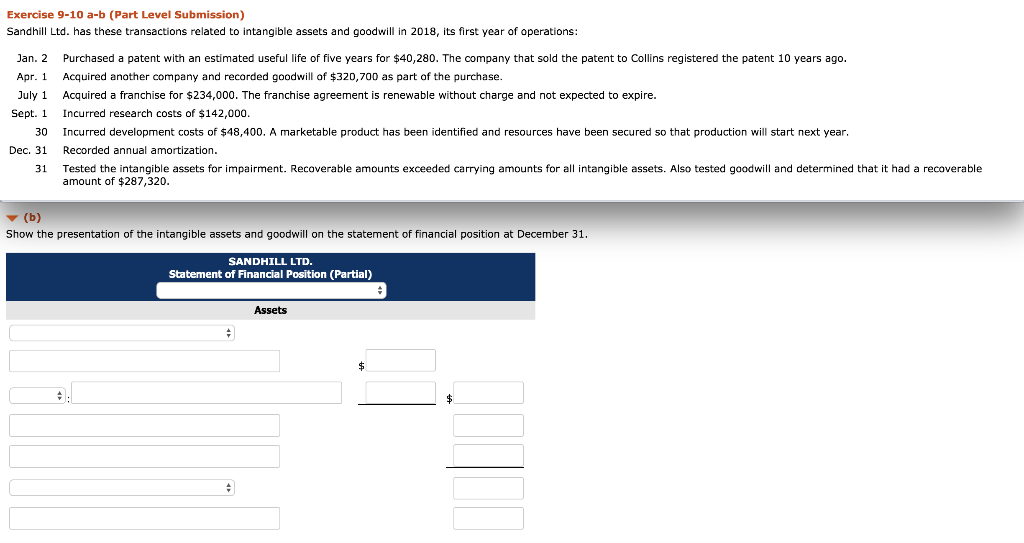 Solved Exercise 9-10 a-b (Part Level Submission) Sandhill | Chegg.com