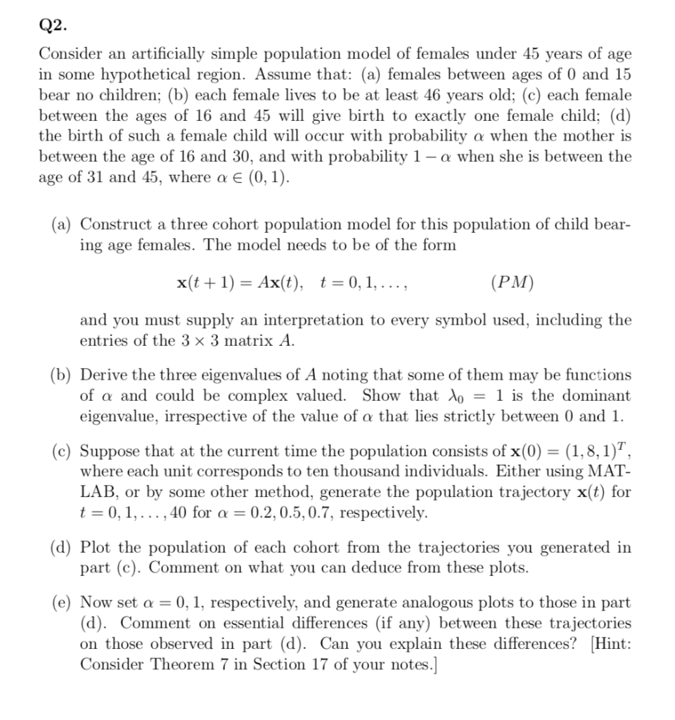 Q2. Consider an artificially simple population model | Chegg.com
