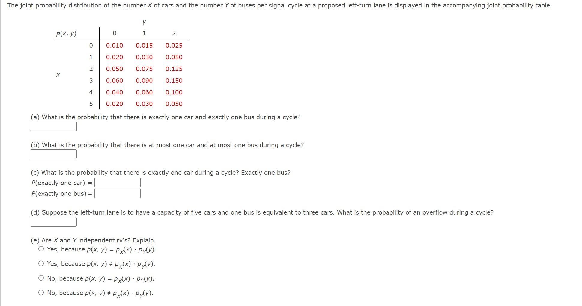 Solved joint probability distribution of the number X of | Chegg.com