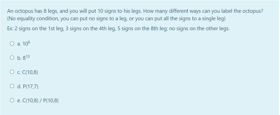 Solved An octopus has 8 legs, and you will put 10 signs to | Chegg.com