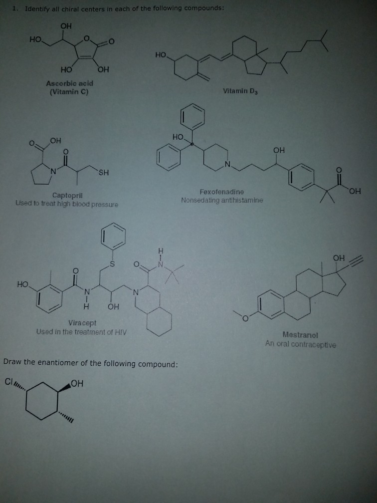 Solved 1. Identify all chiral centers in each of the | Chegg.com