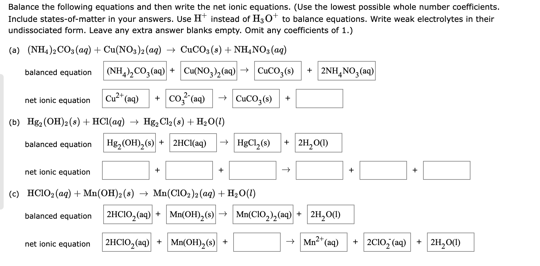 Solved Balance the following equations and then write the | Chegg.com