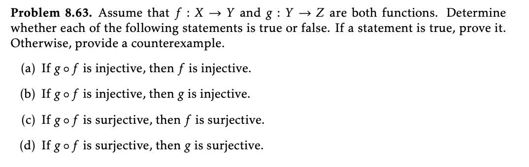 Solved Problem 8.63. Assume that f:X→Y and g:Y→Z are both | Chegg.com