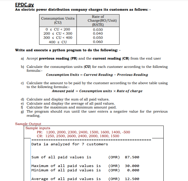 Solved EPDC.py An electric power distribution company | Chegg.com