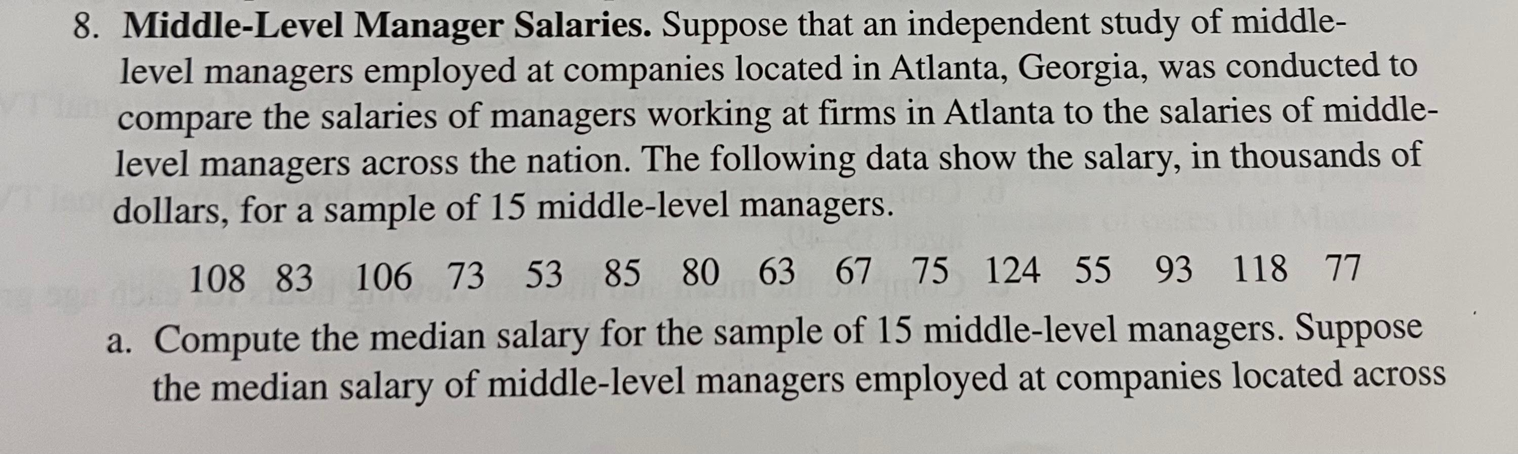 Solved 3. Middle-Level Manager Salaries. Suppose that an | Chegg.com