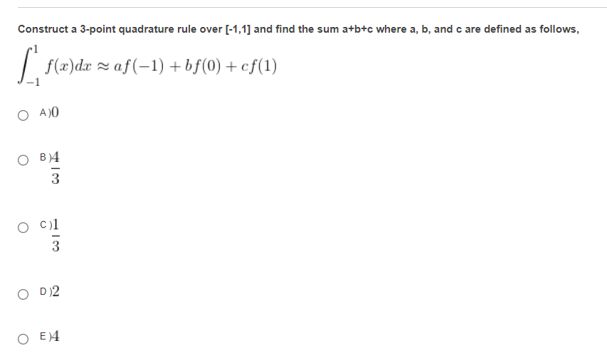 Solved Construct a 3-point quadrature rule over [−1,1] and | Chegg.com