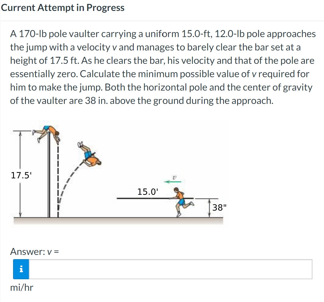 Solved A 170-Ib pole vaulter carrying a uniform 15.0−ft, | Chegg.com