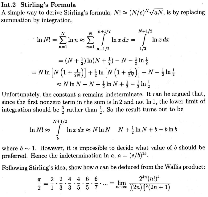 Solved Int.2 Stirling's Formula A simple way to derive | Chegg.com