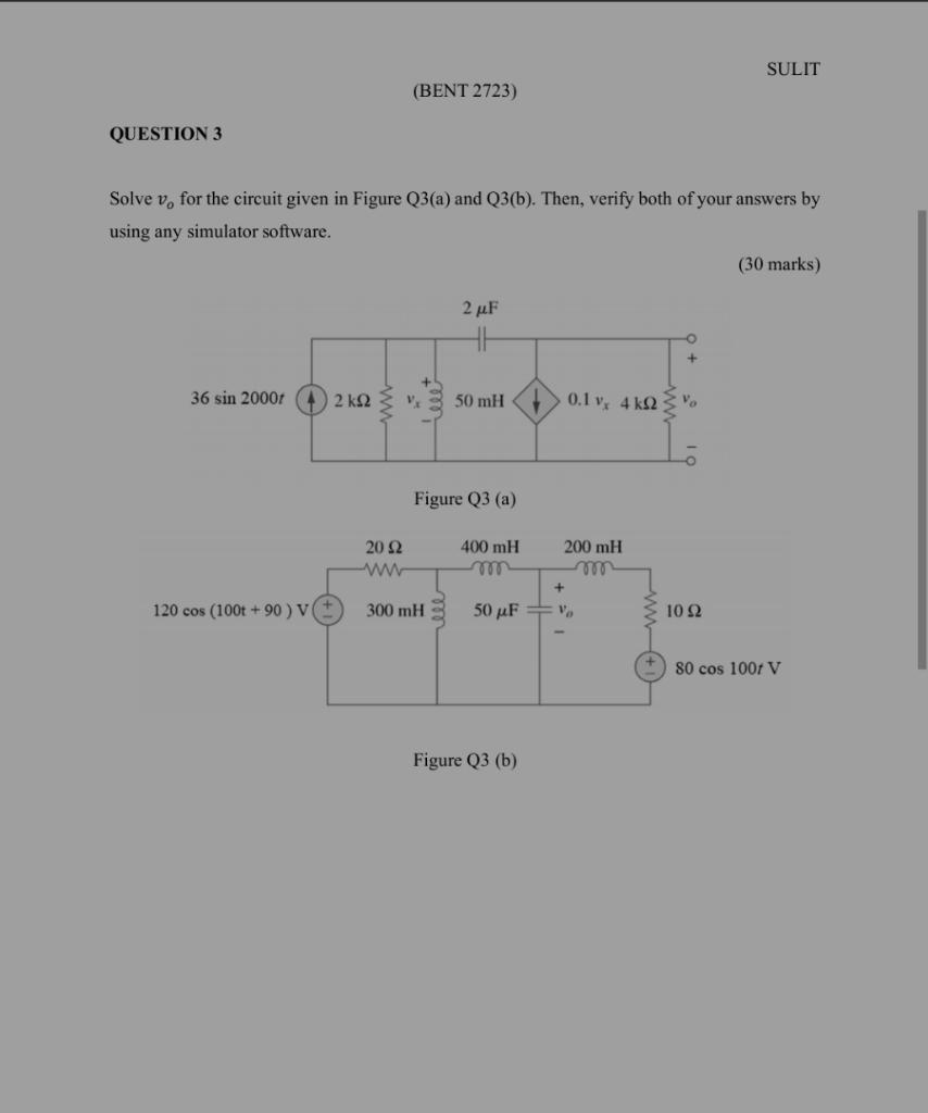 Solved Solve vo for the circuit given in Figure Q3(a) and | Chegg.com