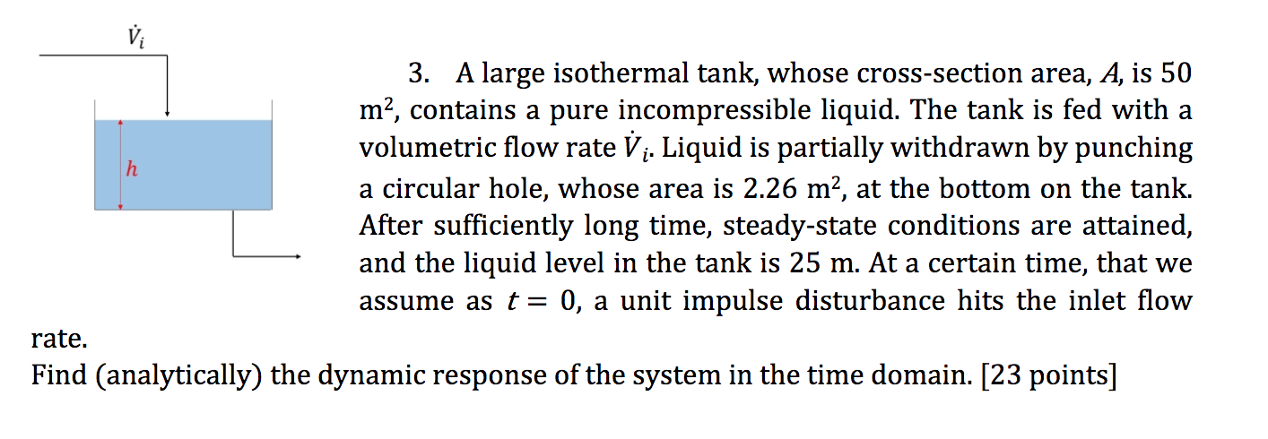 Solved 3. A large isothermal tank, whose cross-section area, | Chegg.com