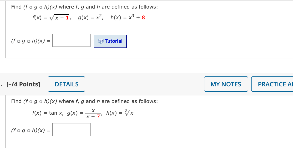 Solved Find (fogoh)(x) where f, g and h are defined as | Chegg.com