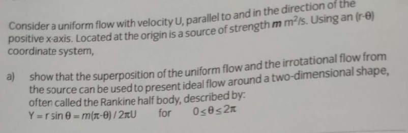 Solved Consider a uniform flow with velocity U, parallel to | Chegg.com