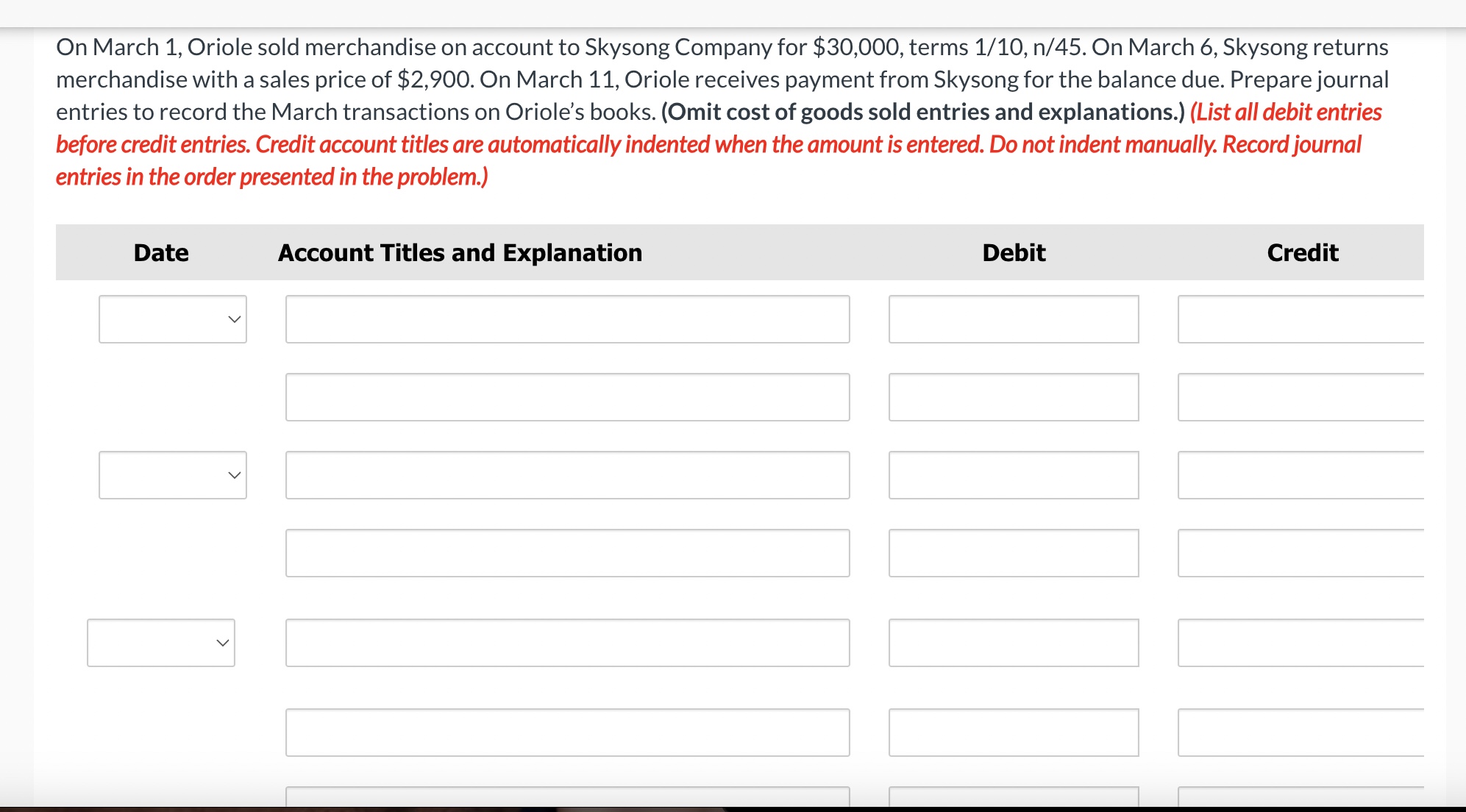 Solved On March 1, ﻿Oriole sold merchandise on account to | Chegg.com