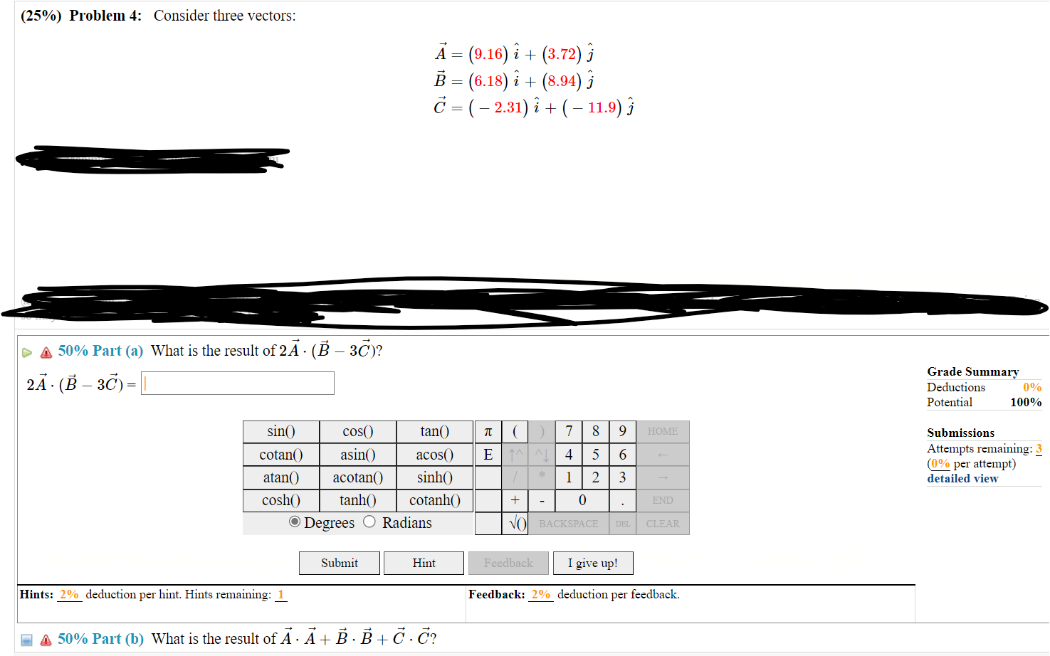 Solved (25\%) Problem 4: Consider three vectors: | Chegg.com