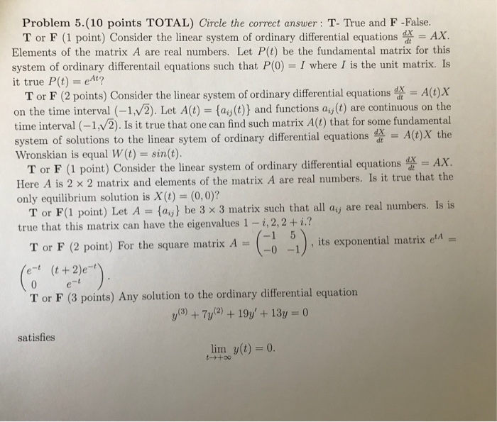 Solved Problem 5.(10 points TOTAL) Circle the correct answer | Chegg.com