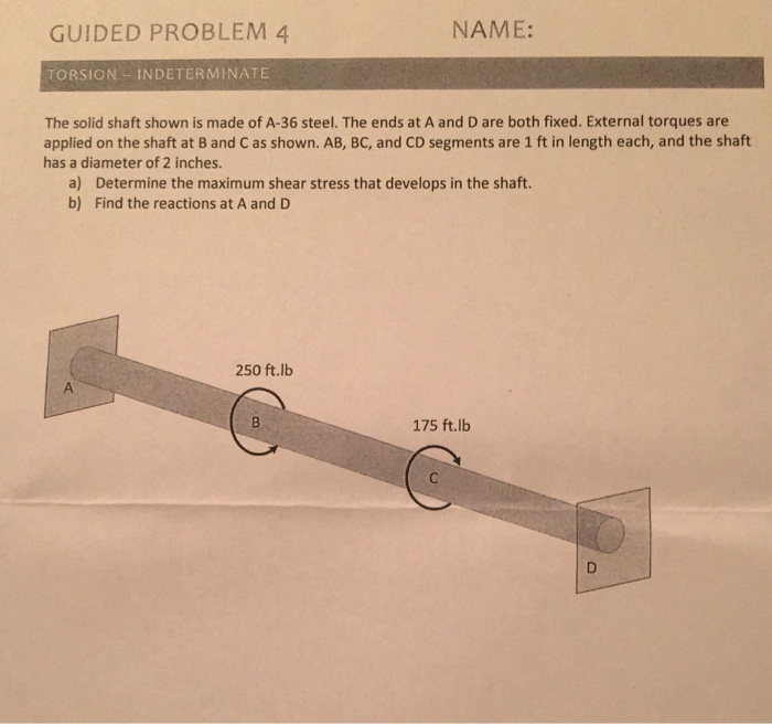 Solved GUIDED PROBLEM 4 NAME: TORSION INDETERMINATE The | Chegg.com