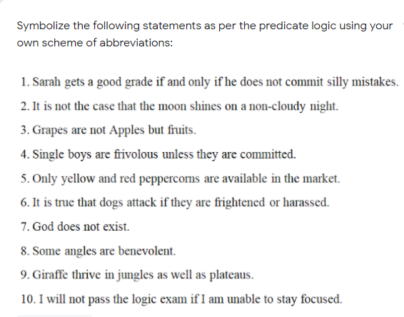 Solved Symbolize the following statements as per the | Chegg.com