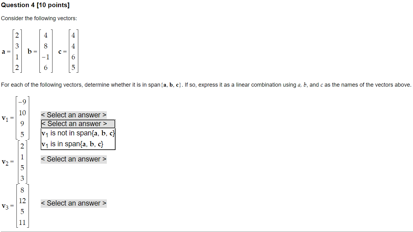 Solved Consider the following vectors: | Chegg.com