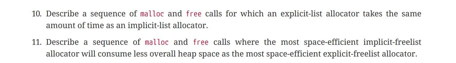 Solved 10. Describe a sequence of malloc and free calls for | Chegg.com