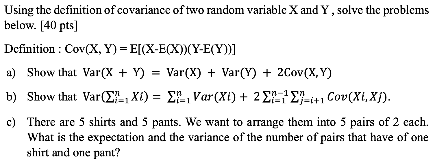 Using the definition of covariance of two random | Chegg.com