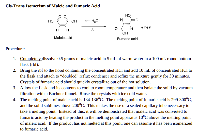 Solved Cis-Trans Isomerism of Maleic and Fumaric Acid HO HO | Chegg.com