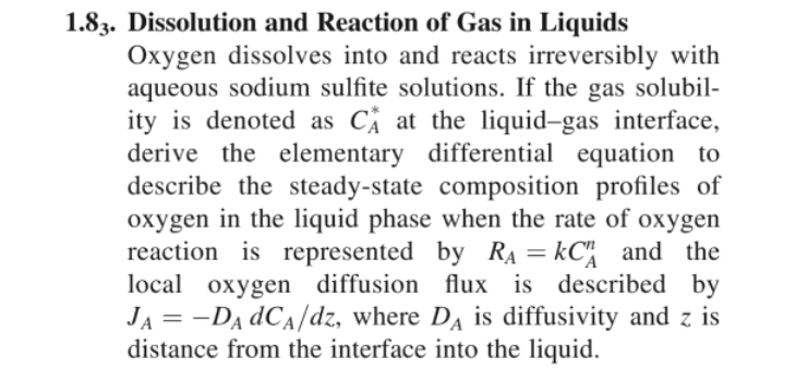 Solved 1.83. Dissolution and Reaction of Gas in Liquids | Chegg.com