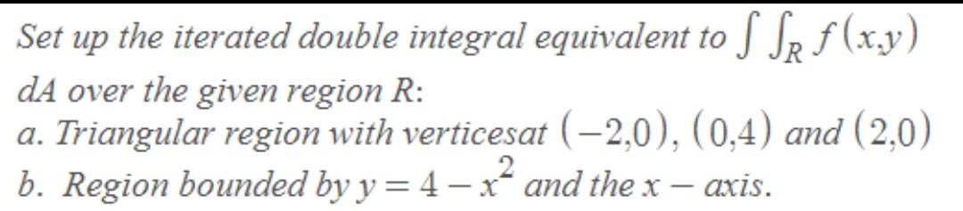 Solved Set up the iterated double integral equivalent to S | Chegg.com