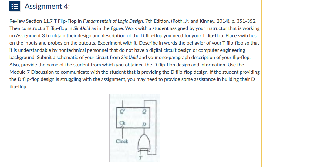 Assignment 4: Review Section 11.7 T Flip-Flop in | Chegg.com