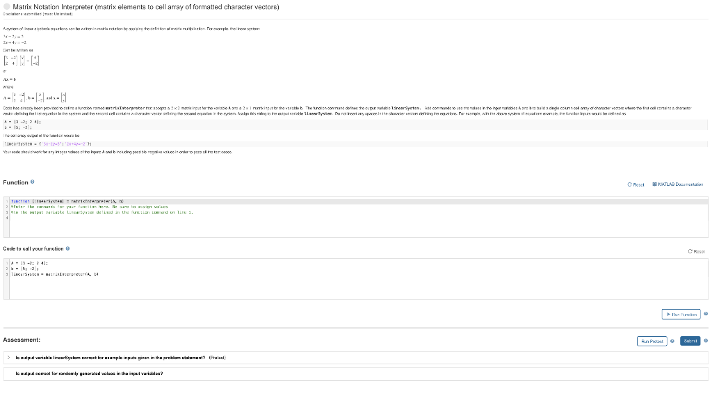 Solved Matrix Notation Interpreter (matrix elements to cell | Chegg.com
