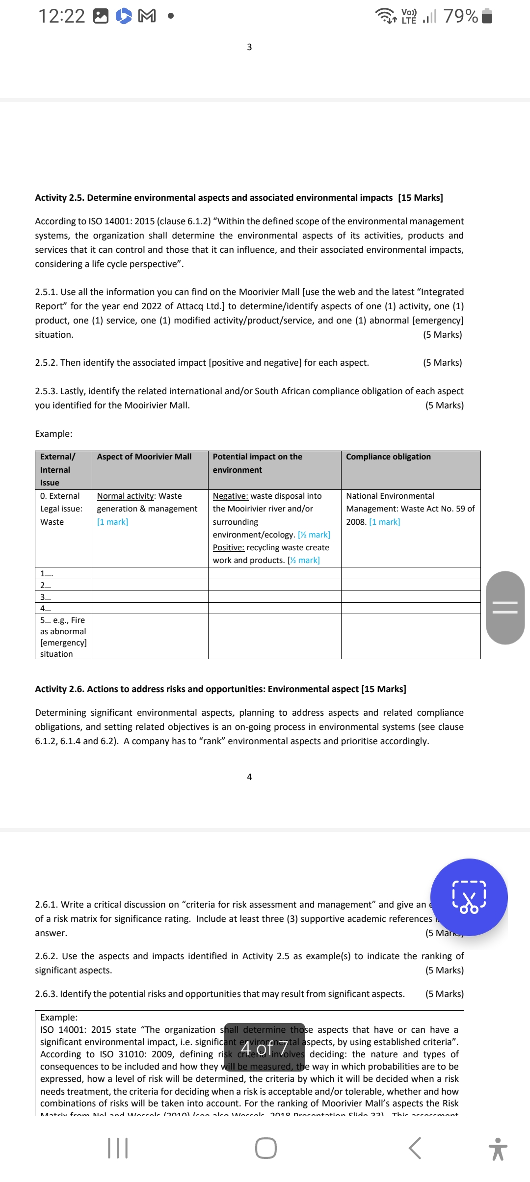 Solved Activity 2.5. Determine environmental aspects and | Chegg.com