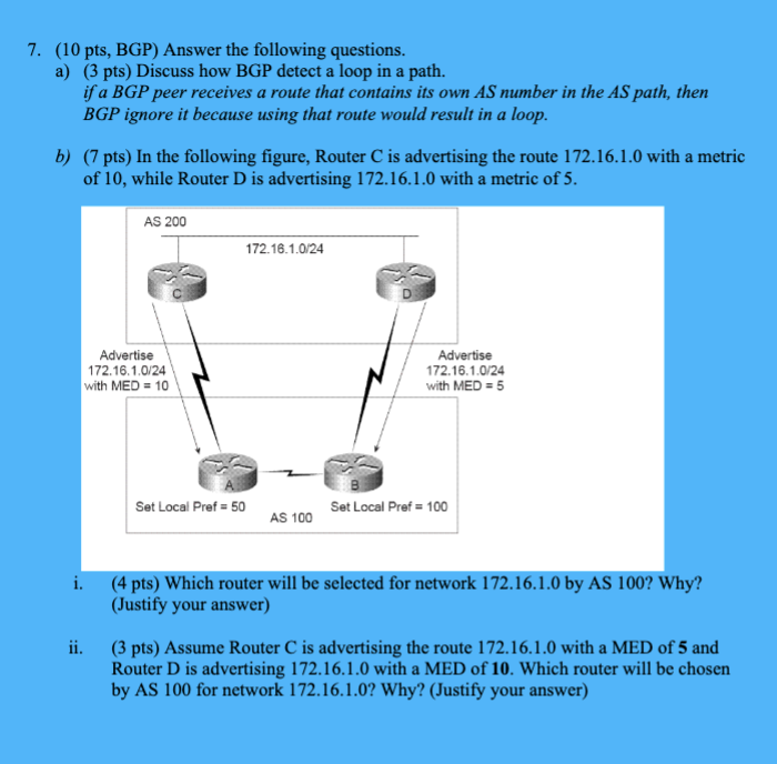 Solved 7. (10 pts, BGP) Answer the following questions. a) | Chegg.com