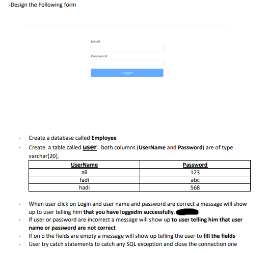 -Design the following form Email Password Login | Chegg.com