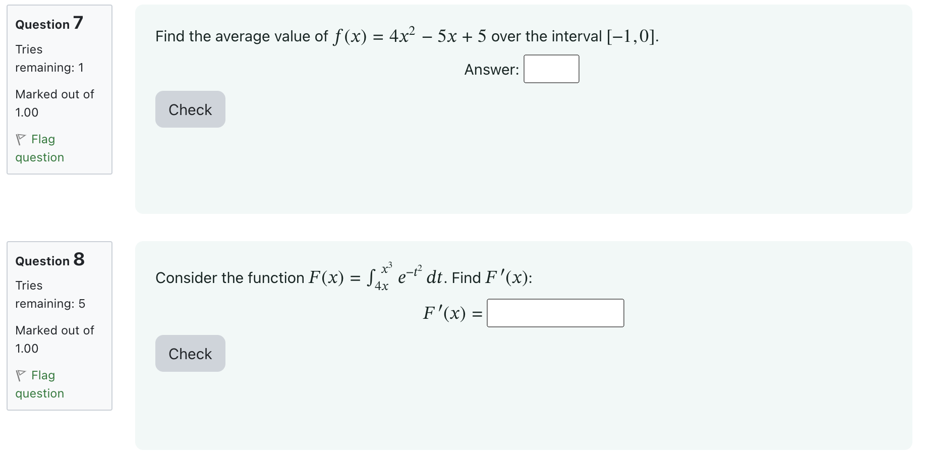 Solved Find the average value of f(x)=4x2−5x+5 over the | Chegg.com